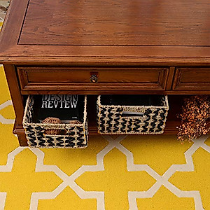 Villacera Rectangle Hand Weaved Wicker Baskets made of Water Hyacinth | Nesting Black and Natural Seagrass Bins | Set of 2