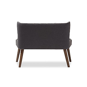Baxton Studio Scarlett Mid-Century Modern Brown Wood and Dark Grey Fabric Upholstered Button-Tufting with Nail Heads Trim 2-Seater Loveseat Settee