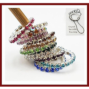 CÉLLOT 12pcs (12 Colors) Elastic Crystal Toe Ring Mixed Color Wholesale Lot Body Jewelry Pack