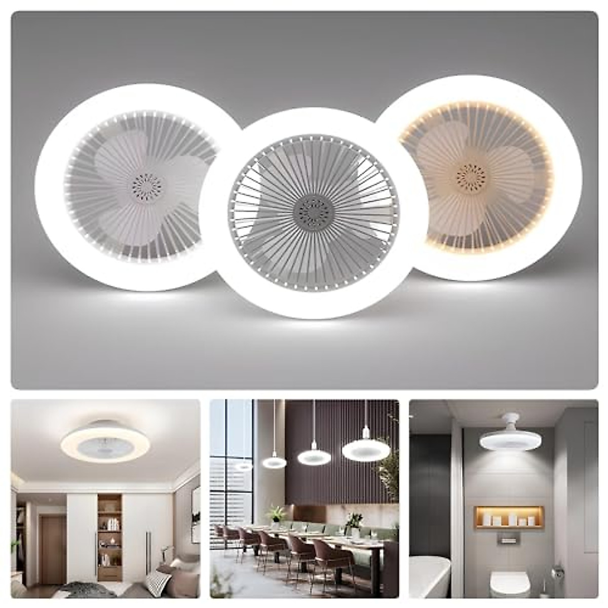 Socket Fan Light, Socket Fan Ceiling Fan with Light and Remote, LED Light Bulb Fan, Screw in Ceiling Fan in Light Socket, Quiet Ceiling Fan for Kitchen Bathroom Store Room Garage (White) (White)