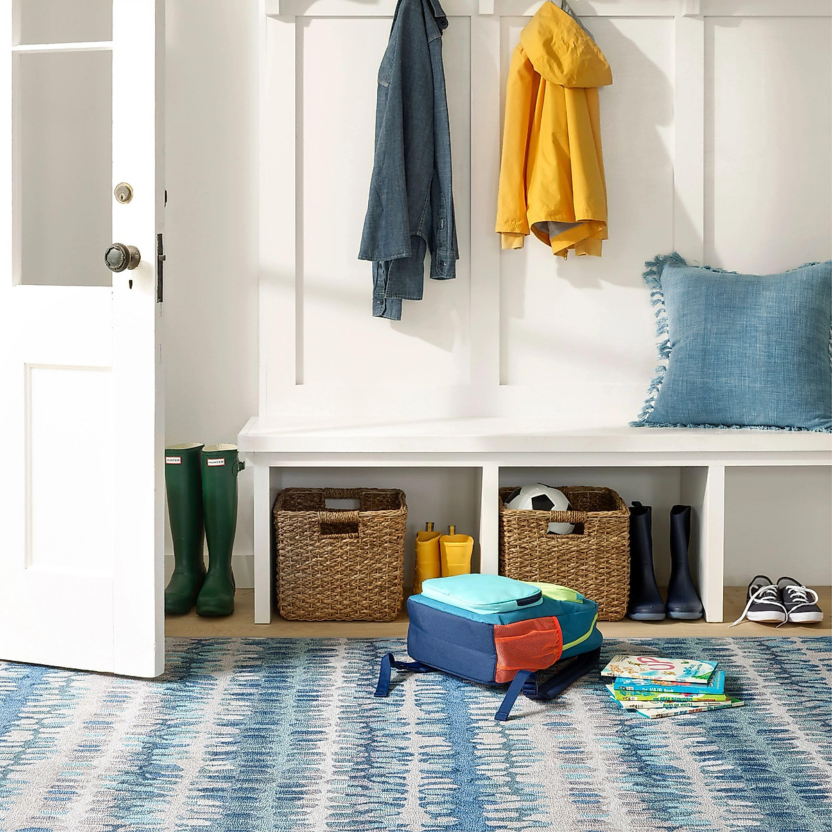 Dash and Albert Paint Chip Machine Washable Area Rug - 5' x 8' Blue - Geometric Accent Rug - Anti-Slip Backing, Lightweight, Machine Washable, High Traffic Areas Kitchen, Mudroom, Laundry Room