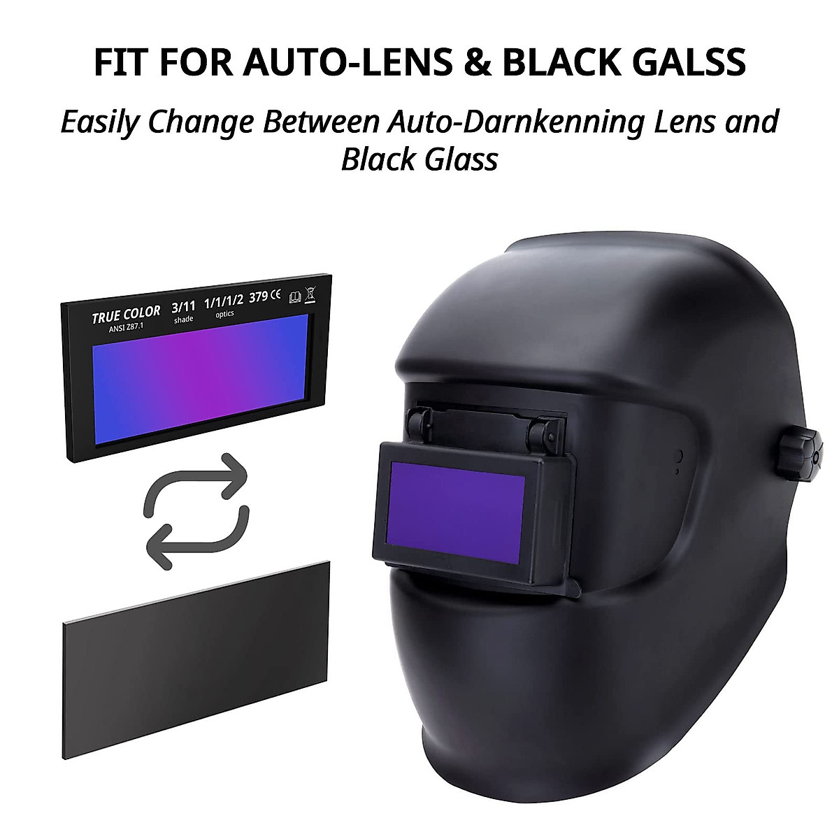 Argon Arc Welding Helmets 3.86"x1.61", Detachable Flip-up Without Delay, Black Glass Lift Front Welding Mask with Adjustable Headgear, Shade 10