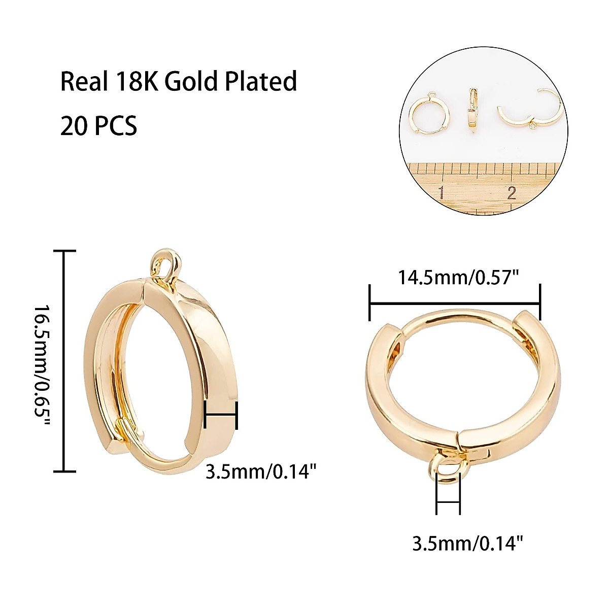 arricraft 20 Pcs Leverback Earring Hooks, French Hook Ear Wire Open Loop Leverback Hoops for Earring Making Findings- Real 18K Gold Plated