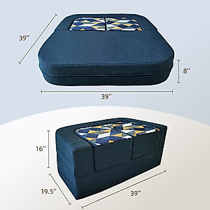 ANONER Kids Couch Convertible Toddler Sofa 4pcs with Memory Foam Fold Out Kids Sofa Bed, Play Couch Chair for Children Boys and Girls, Dark Blue