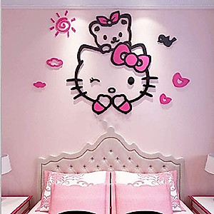 Guokller 3D Acrylic DIY Wall Sticker Cartoon Wall Decal for Children's Room Living Room Girl Bedroom Wall Decoration Sticker(Type A Pink L)