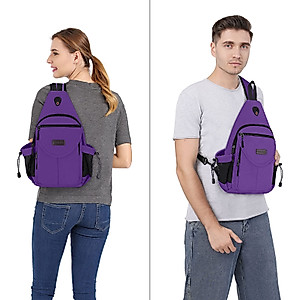 MOSISO Sling Backpack,Canvas Crossbody Hiking Daypack Bag with Anti-theft Pocket, Purple