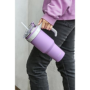 TIDEPEAK 40 oz Tumbler with Handle, Insulated Tumbler with Lid and Straw, Large Metal Sports Water Bottle, Stainless Steel Thermal Travel Coffee Mug Cup, Black