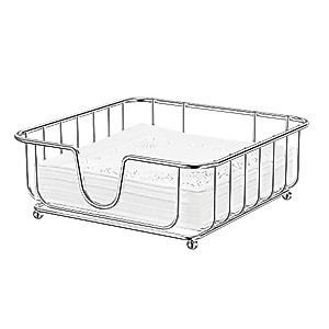 GMFINE Napkin Holder for Table, Napkin Holders for Paper Napkins, Flat Metal Black Napkin Holders for Kitchen & Dining Table, 6.9" x 6.9" x 2.2" Inside Size (Chrome)