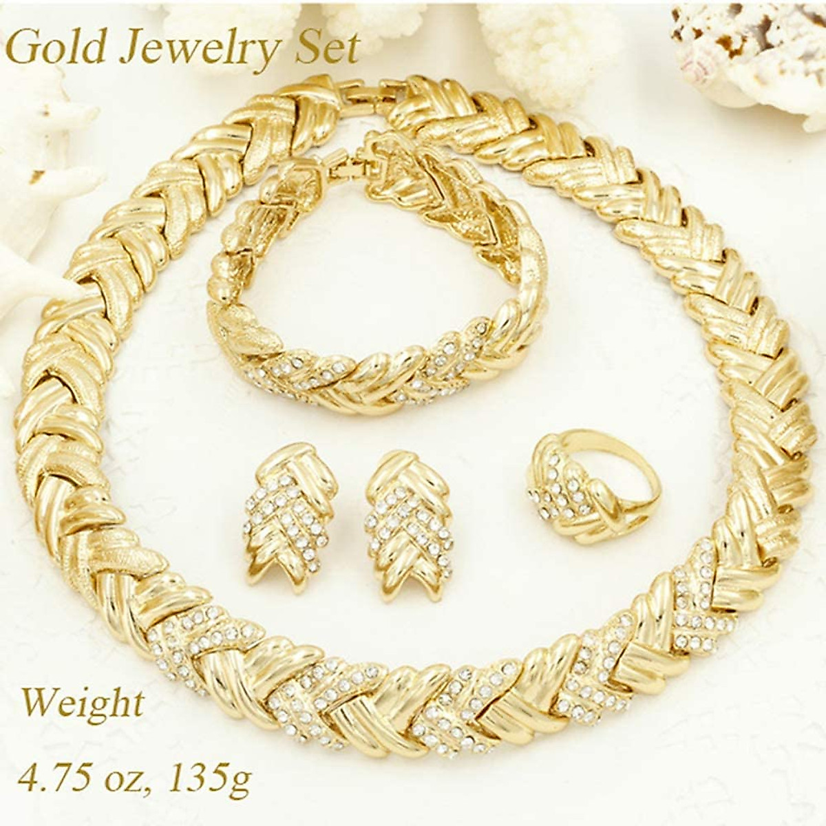 LifflyLadys Fashion Crystal Jewelry Set for Women, 18 K Gold Plated Jewelry for Weddings, Dubai Gold Necklace Earrings Set