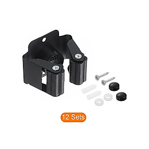 uxcell 12pcs Mop Broom Holder Wall Mount, 304 Stainless Steel Mop and Broom Holder, Wall Mounted Broom Hanger for Bathroom, Kitchen, Office, Black