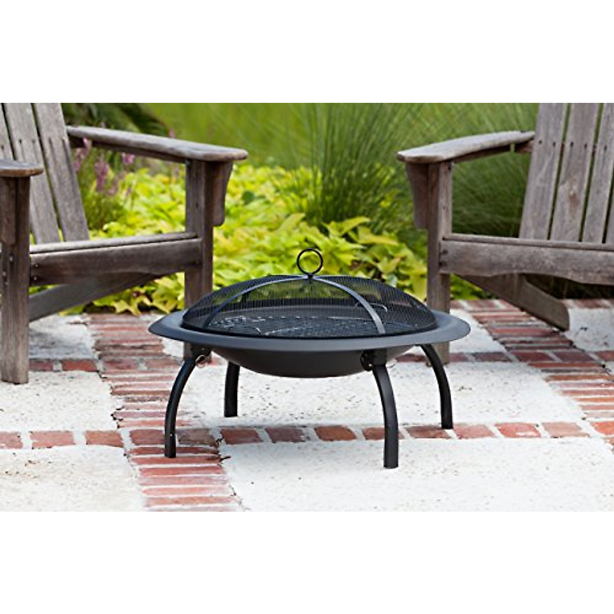 Fire Sense 60873 Fire Pit Portable Folding Round Steel with Folding Legs Wood Burning Lightweight Included Carrying Bag & Screen Lift Tool - Black - 22"