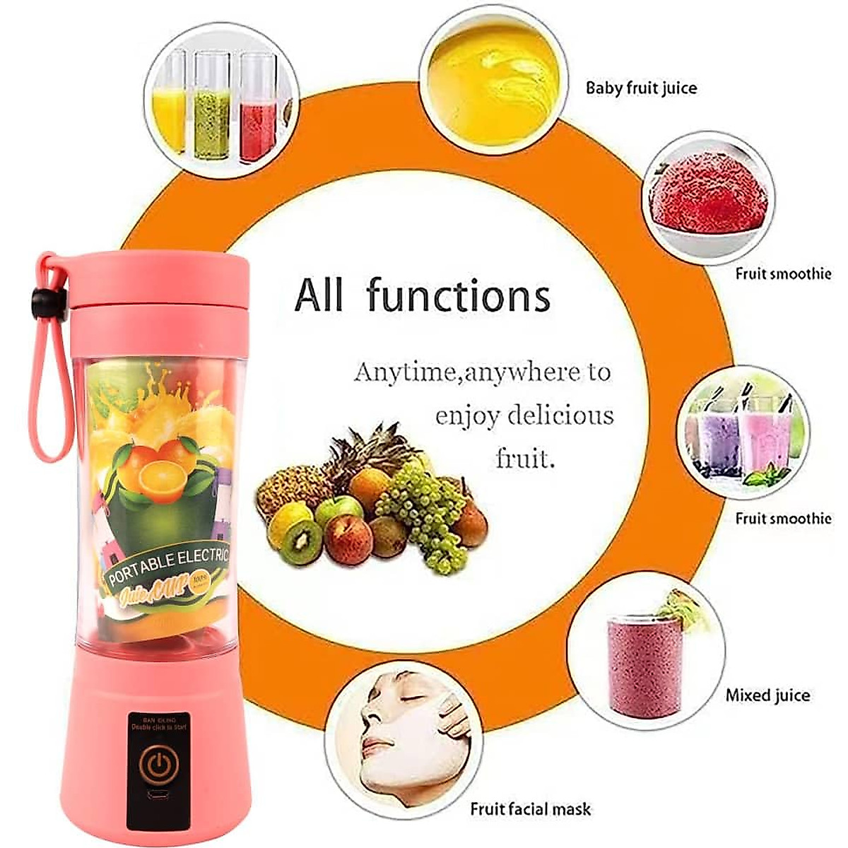 HERAVI'S Portable Blender with Brush, Rechargeable USB Blender, Smoothie Blender with 6 Blades Mini Blender for Kitchen, Home, Travel (Pink)