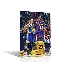 Sports Legends Black Mamba Lebron James & Stephen Curry Poster Wall Art Decor Framed Print 1 Pcs All Basketball Star Fans Gift for Guys & Girls Bedroom Decoration Ready to Hang - 12"Wx18"H