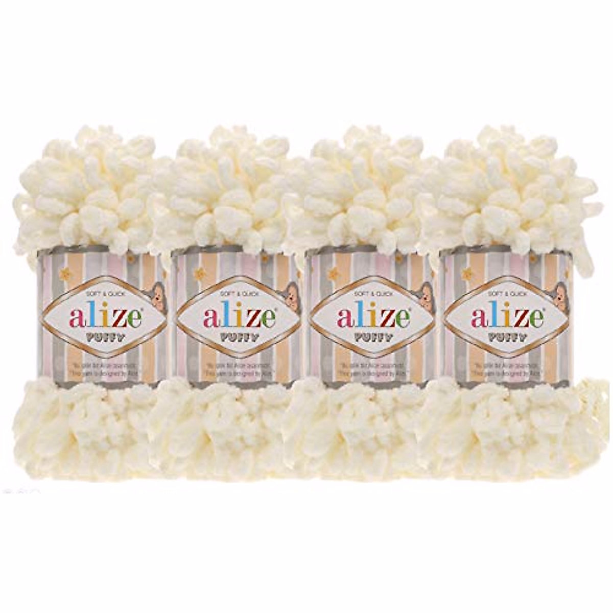 4 skn/Ball Alize Puffy Baby Big Loop Blanket Yarn 100% Micropolyester Soft Yarn 400gr 39.3 yds (62-Cream)