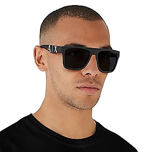A|X ARMANI EXCHANGE Men's AX4113S Rectangular Sunglasses, Matte Black/Dark Grey, 55 mm