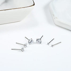 LOSTERLO 1 pair/3 pairs Clear Cubic Zirconia Jewelry Set Pure Titanium Earrings For Sensitive Ears 2mm 4mm 6mm CZ Stud Earring for Women (2mm+4mm+6mm)