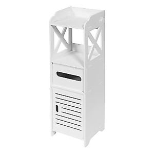 Etna Bathroom Storage Cabinet Tower - Freestanding Restroom Organizer Rack, White Bath Room Shelf Unit with Tissue Holder