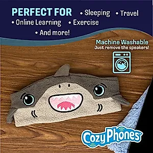 CozyPhones Over The Ear Bluetooth Headband Headphones - Kids Wireless Headphones Volume Limited with Thin Speakers & Super Soft Fleece Headband - Gray Shark