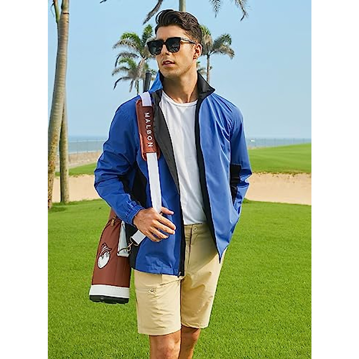 JMIERR Mens Lightweight Rain Jacket Casual Long Sleeve Active Windbreaker Golf Coats, US 46(XL) A Sky Blue