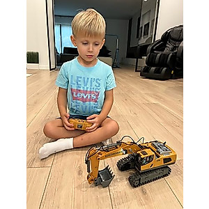 Remote Control Excavator Construction Toys for Boys, 2×1200mAh RC Excavator Toy with Metal Shovel & Light, 11CH Excavator Toys for Boys 3-5 4-7 8-12 Year Old Kids 2024 Christmas Birthday Gift,120+Mins