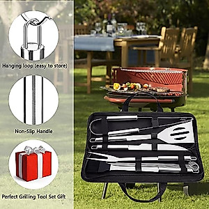 Piduules 9pcs BBQ Grill Accessories Set, Multifunctional Stainless Steel Barbecue Tools Set in Case for Outdoor Picnic, Camping, Smoking, Grilling