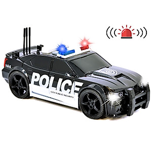 Number 1 In Service Friction Powered Police Car Toy Rescue Vehicle with Lights and Siren Sounds for Boys Toddlers and Kids, Pull Back 1:20 Diecast Vehicle Car