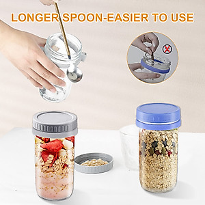 Overnight Oats Containers With Lids And Spoons, 2 Pack Mason Jars For Overnight Oats, 21oz Leak-Proof Glass Overnight Oats Container Breakfast Yogurt Meal Prep Container Fruit Salad Parfait Cups