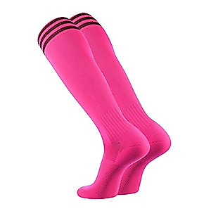 TCK Elite Finale 3 Stripe Soccer Socks (Hot Pink/Black, Small)