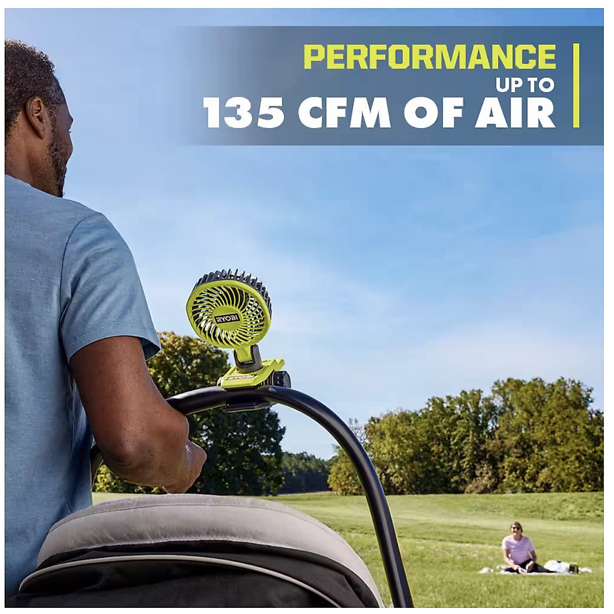 Buho Clamp Fan Accessory Bundle - Ryobi USB Fan Powerful Cooling Adjustable Head Multi-Directional Airflow 2 Speed Settings 135 CFM 7 Hours Runtime Clamping Capacity Zipper Pouch