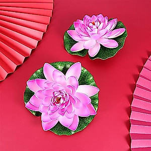 Lotus Flower 6pcs Floating Lotus Flowers Artificial Plastic Lotus Flower with Water Lily Pads Fake Plant Flower Aquarium Garden Water Pond Decoration Pink Pool Lilly Pad