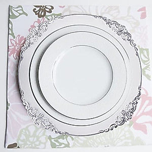 6Pcs Embossed Charger Plates, 13-Inch Round Dinner Plate Chargers, White with Gold Trim, White + Gold Trim (NM00603)