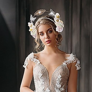 KorViShow Fairy Holy Mother Halo Crowns Flower Headband for Kids Floral Princess Tiara Daily Photoshoot Cosplay Costume Wedding Birthday Renaissance Hair Accessories…