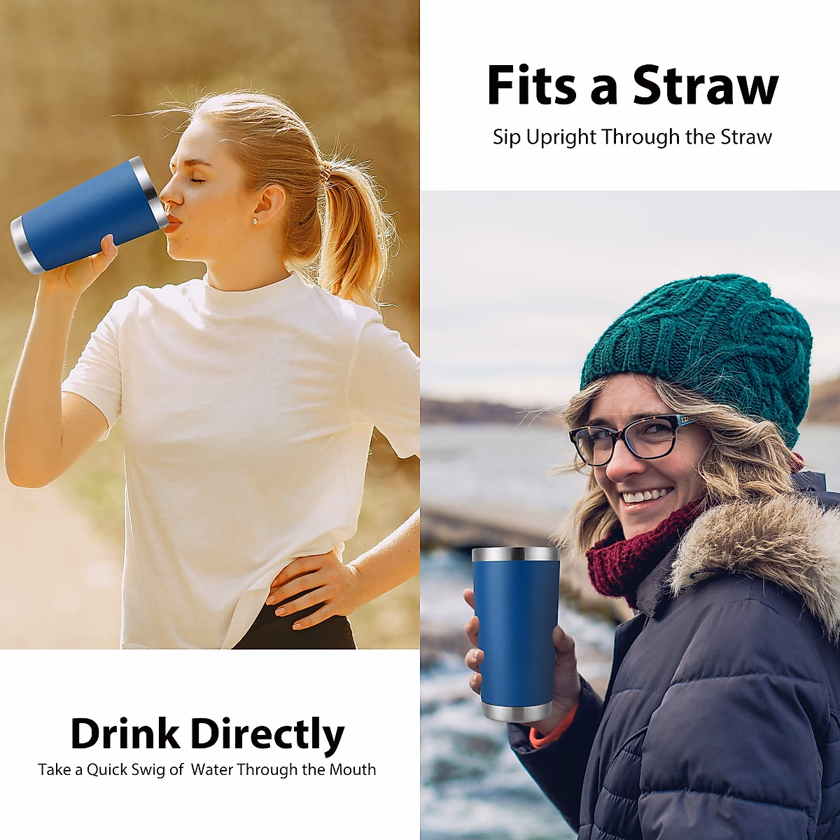 DOMICARE 20oz Stainless Steel Tumbler Bulk with Lid, Double Wall Vacuum Insulated Travel Mug, Powder Coated Coffee Cup (Dark Blue, 1)