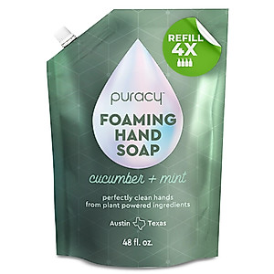 Puracy Foaming Hand Soap Refill - Plant-Powered Natural Hand Soap As Seen on TikTok, Non-Toxic, Sulfate-Free Liquid Soap, Moisturizing Foam Handwash Liquid (Cucumber & Mint, 48 fl oz)