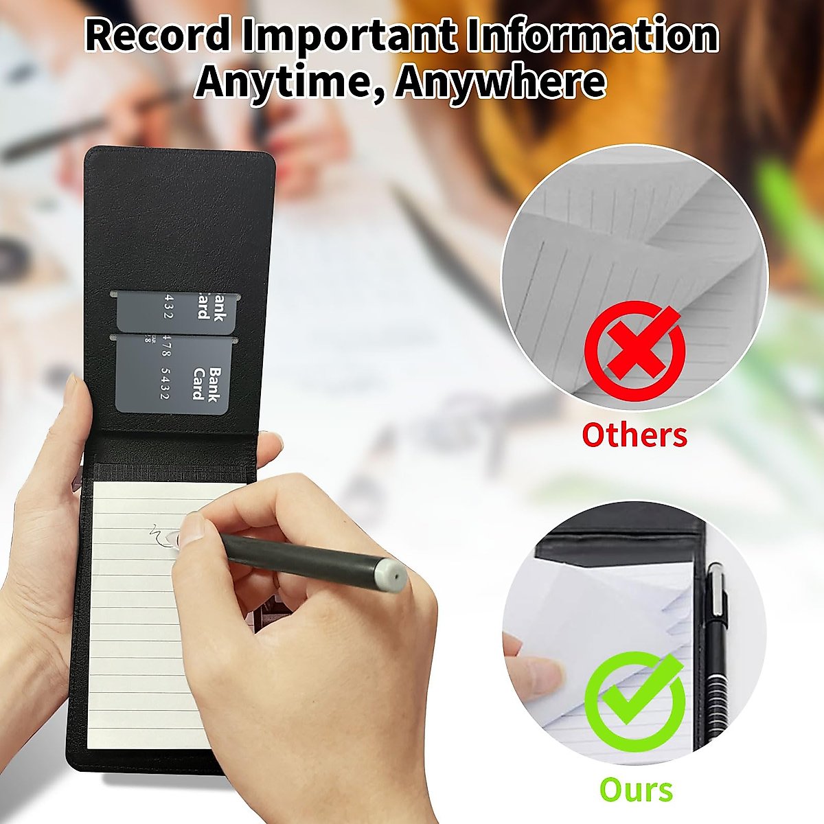 RYUITHDJP Small Memo Pad Notepad with Bling Theme, Mini Pocket Notepad Holder + 1 Pen + 2 Pieces Memo Book Refills 30 Lined Paper Note Pad