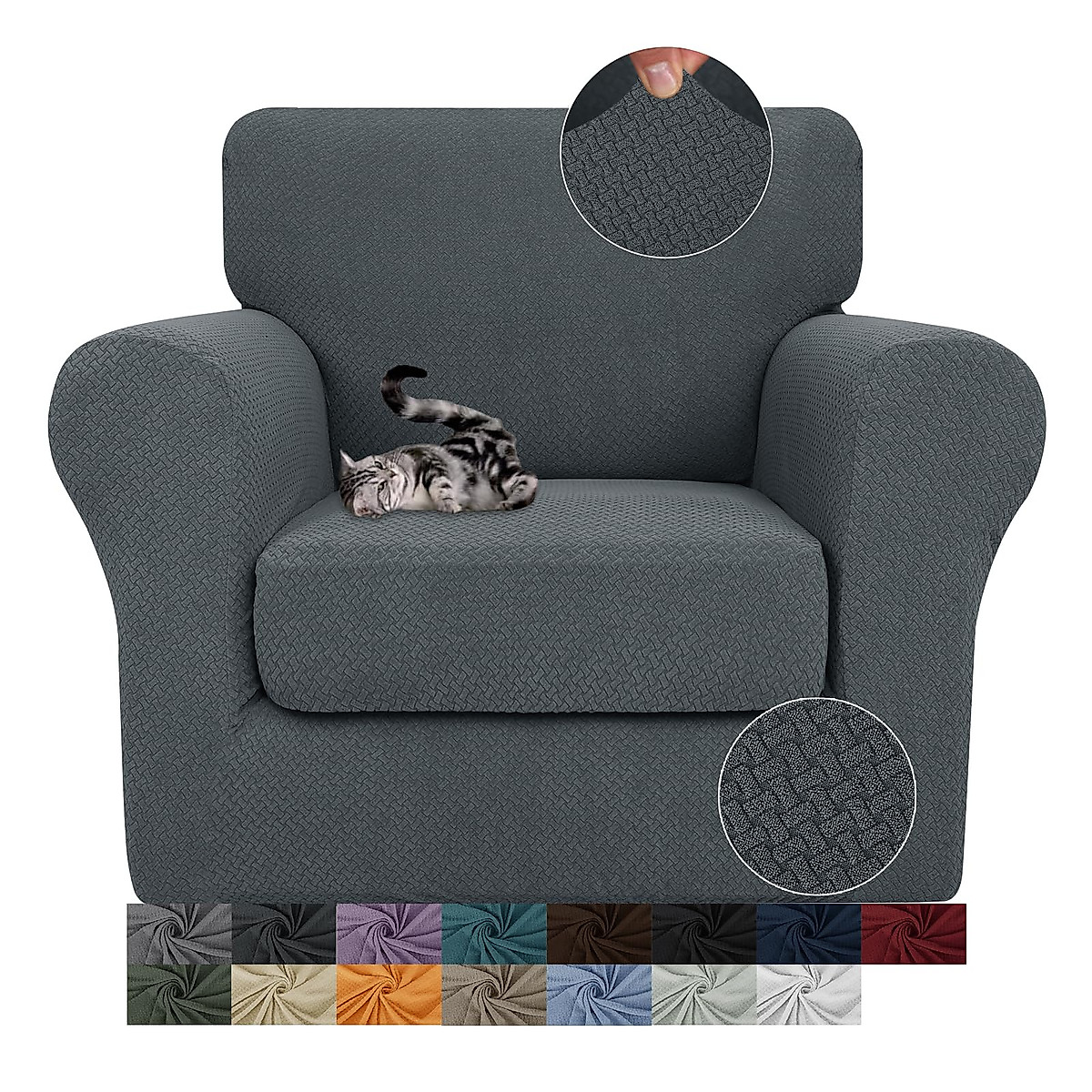 JIVINER 2 Pieces Armchair Covers for Living Room Stretch Chair Slipcovers with 1 Seat Cushion Covers Thick Fitted Couch Cover for Pet Dogs Furniture Protector (Chair, Dark Gray)