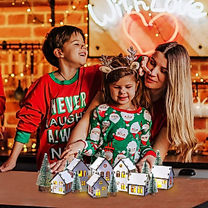 Sawysine Winter Village Kit DIY White Wood Village Houses Mini Tree Farmhouse Winter Christmas Sets Scene Desktop Ornament for Xmas Holiday Party(16 Pcs)