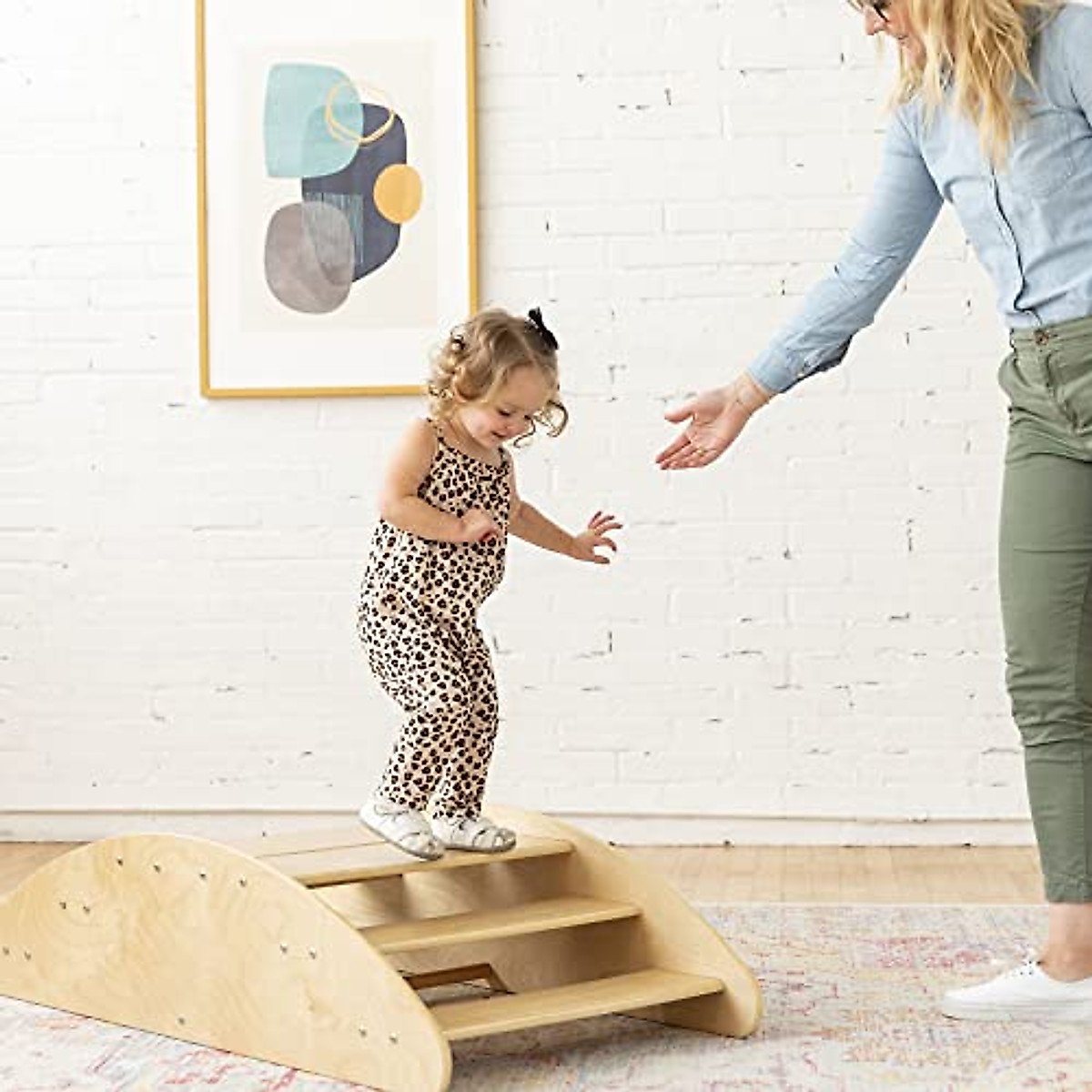 ECR4Kids Rocking Boat and Steps, Play Center, Natural