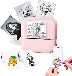 Crmanedy Portable Inkless Sticker Maker，Bluetooth Sticker Maker with 8 Rolls Paper，Compatible with iOS&Android，for DIY Making, Study Notes, memos, Lists, Work Plans, Graduation Gifts (Pink)