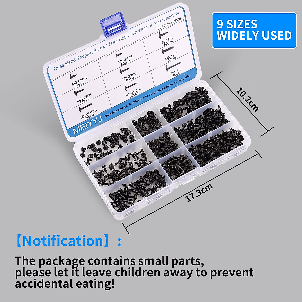 MEIYYJ 450pcs Phillips Truss Head Self Tapping Screws,M2.3 M2.6 M3 Pan Head with Washer Screw,Carbon Steel Self Drilling Screws.