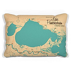 Lake Pontchartrain Louisiana Map Canvas Throw Pillow for Couch or Sofa at Home & Office by Lakebound 13" x 19".