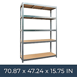 Garage Shelving Units - 71" H x 47" L x 16" W - Heavy Duty Racking - Shelves for Storage -1 Bay - Galvanised - 5 Tier - 2000LB Capacity (400LB Per Shelf) - Workshop, Shed, Office - 5 Year Warranty