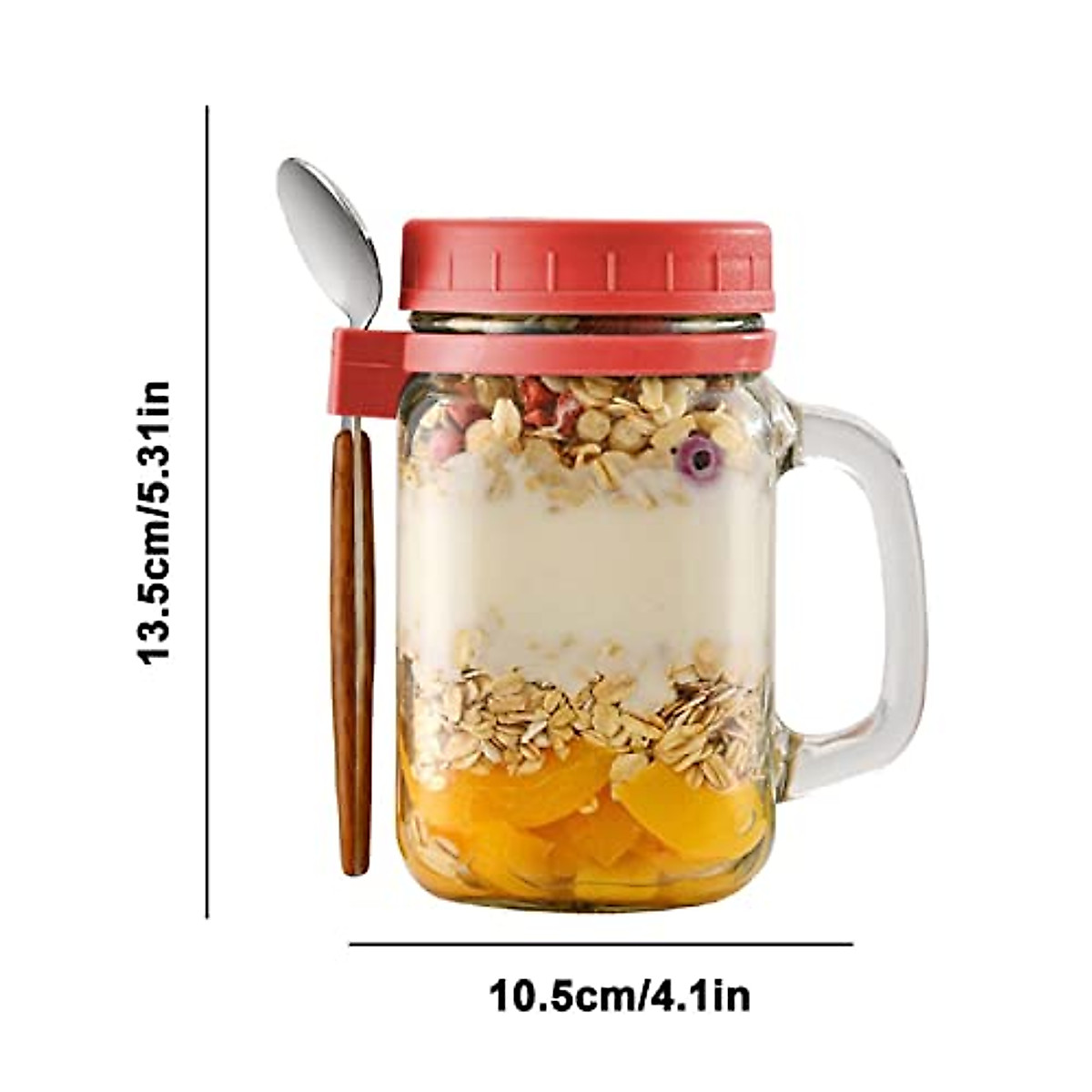 Yogurt Containers, 2 Pieces Oats Jars,480ml Glass Oatmeal Jars, Long Lasting Overnight Oats Jars, Anti Scald Design Yougurt Cups with Lids and Spoons, Breakfast Cups for Smoothies Drinks Juices
