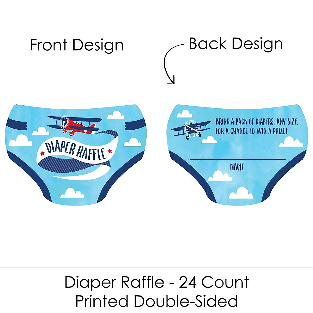 Big Dot of Happiness Taking Flight - Airplane - Diaper Shaped Raffle Ticket Inserts - Vintage Plane Baby Shower Activities - Diaper Raffle Game - Set of 24