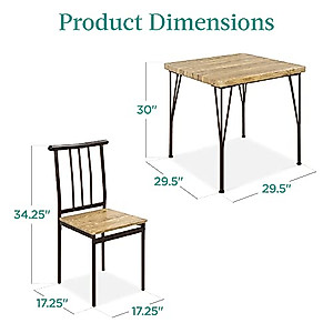 Best Choice Products 3-Piece Dining Set Modern Dining Table Set, Metal and Wood Square Dining Table for Kitchen, Dining Room, Dinette, Breakfast Nook w/ 2 Chairs - Brown