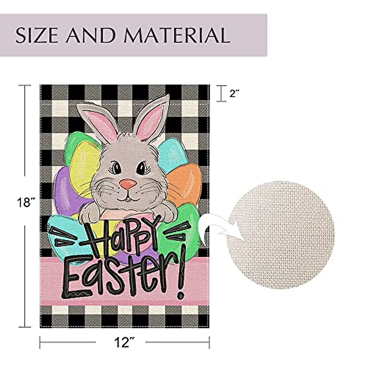 PANDICORN Happy Easter Garden Flag 12x18 Inch Double Sided, Black Buffalo Plaid Check Spring Easter Bunny Eggs Decorations, Small Vertical Welcome Holiday Decor for Outdoor Yard Garden