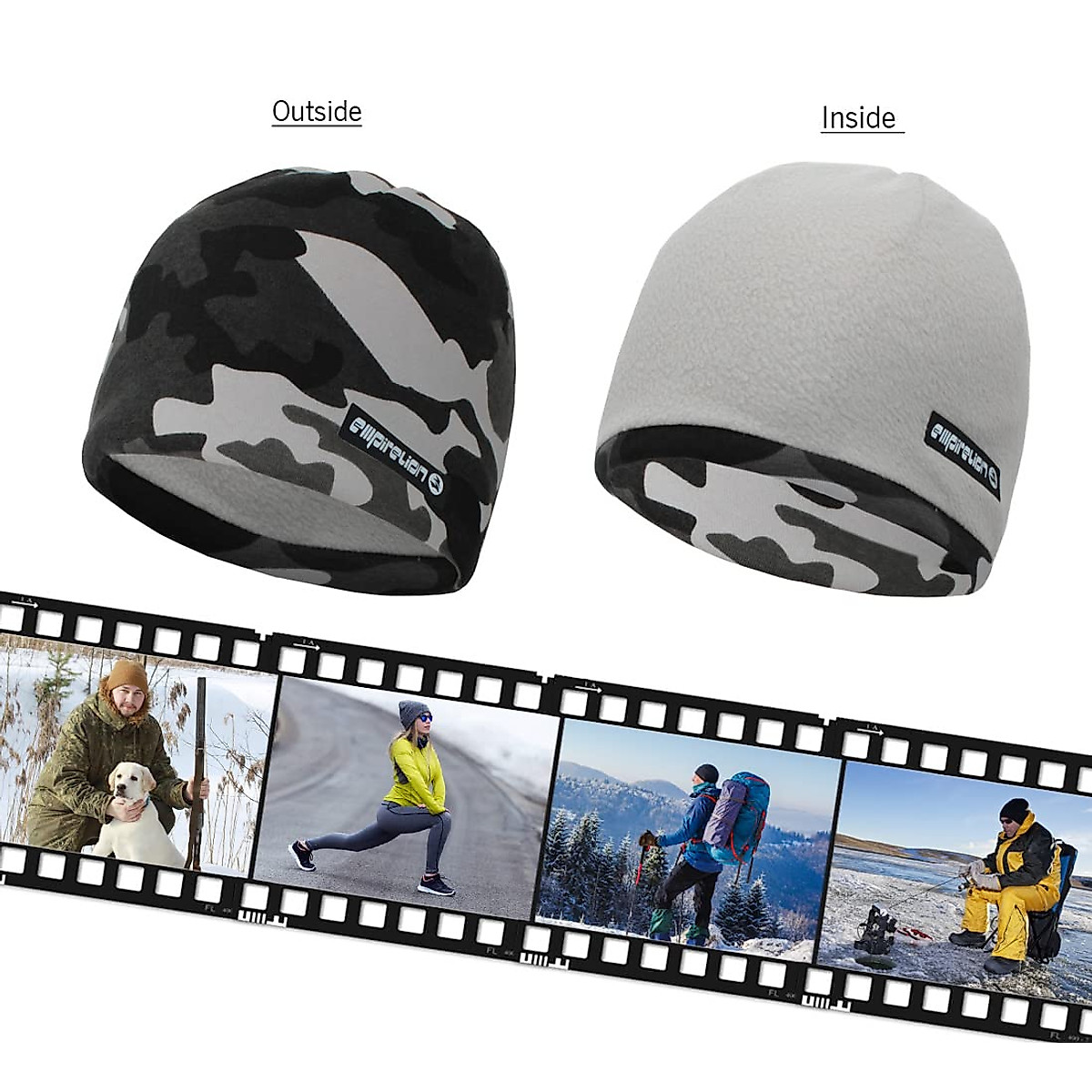 EMPIRELION Softshell Fleece Lined Beanie Hats Winter Warm Running Skull Cap Thermal Snow Watch Cap Men Women (1, Camo Snow)