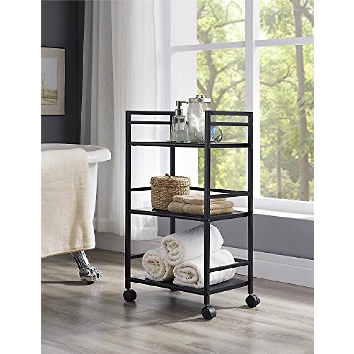 Ameriwood Home Marshall 3 Shelf Metal Rolling Utility Cart, Black