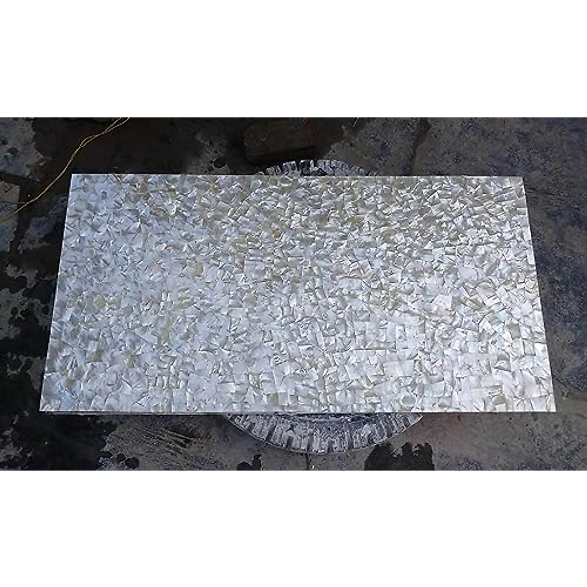 rkhandicrafts 30 x 72 Inches Office Meeting Table Top for Hotel Decor Rectangle Shape Marble Dining Table Overlaid with Mother of Pearl Gemstone