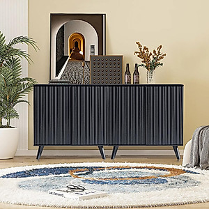 AFFEIVUL Black Accent Buffet Cabinet with Adjustable Shelves, Freestanding Sideboard with Double Doors for Hallway Entryway Living Room